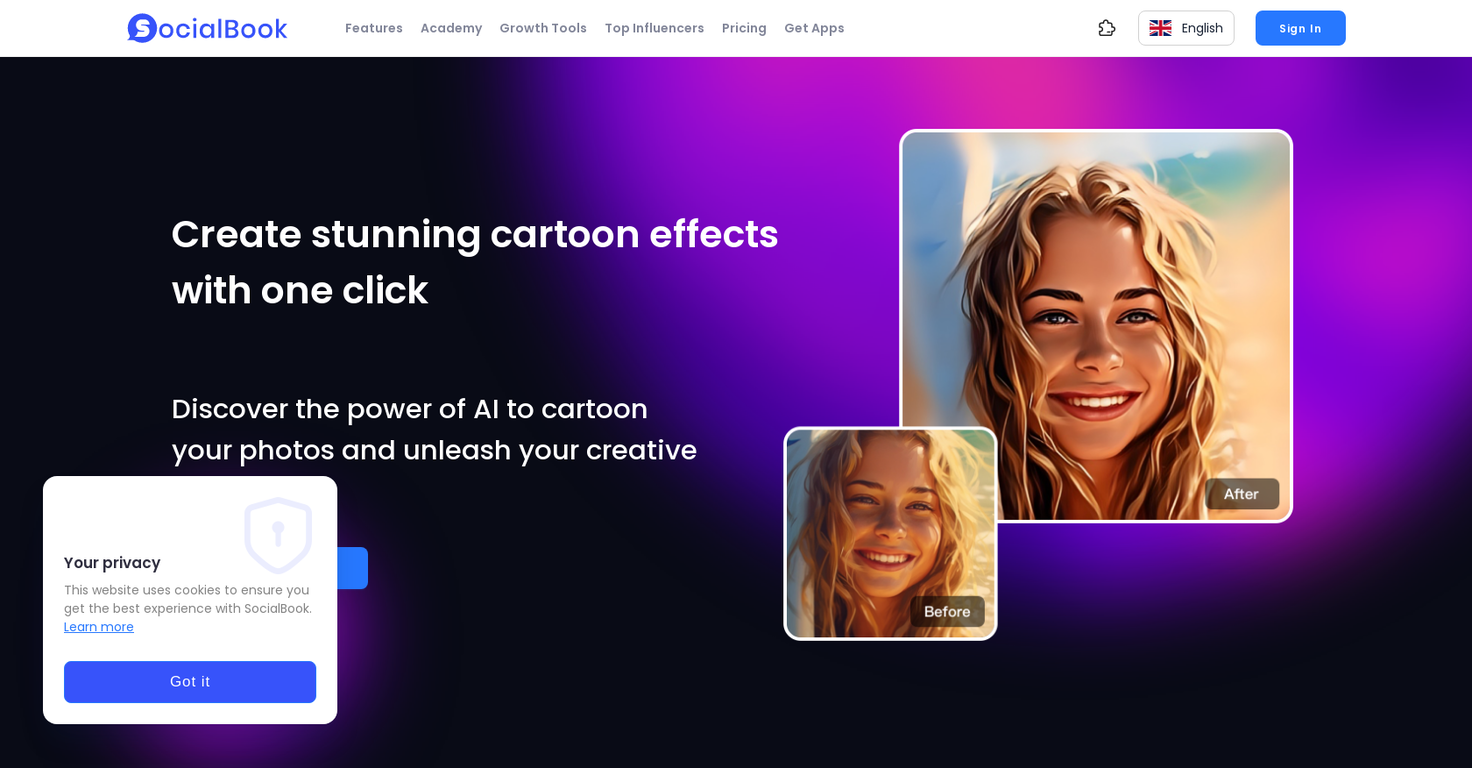 AI Cartoonizer | One-Click Photo to Cartoon | SocialBook - Proaitools
