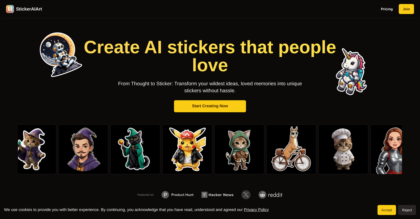 StickerAIArt: Create Unique Stickers with AI | Generate & Share ...