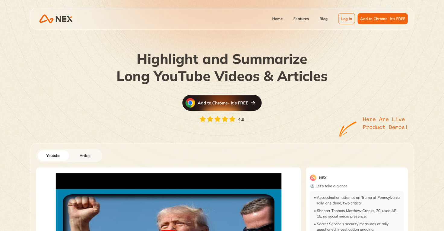 Nex: AI-Powered Summarizer for YouTube & Articles | Boost Your Learning - Proaitools