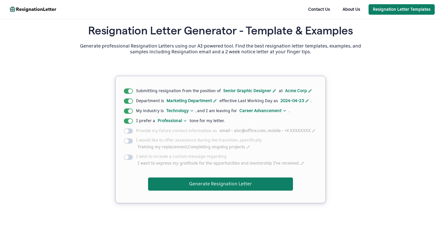Effortless Resignation Letters with AI | Resignation Letter Generator ...