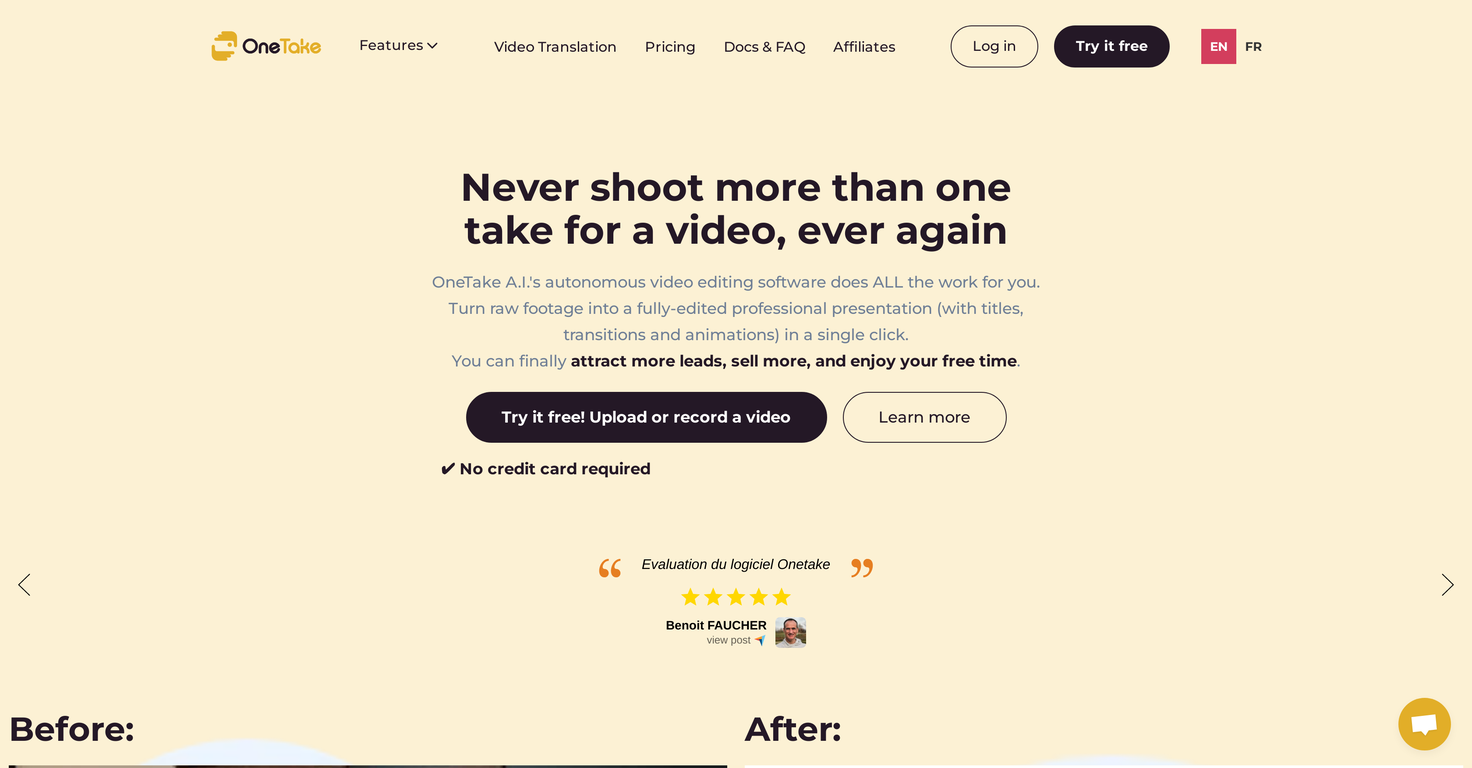 OneTake AI: Create & Translate Stunning Videos Effortlessly - Proaitools