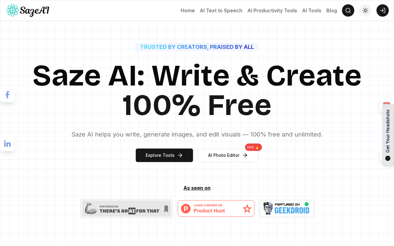 Saze AI: Free AI Tools for Content Creation, Image Editing & More - Proaitools