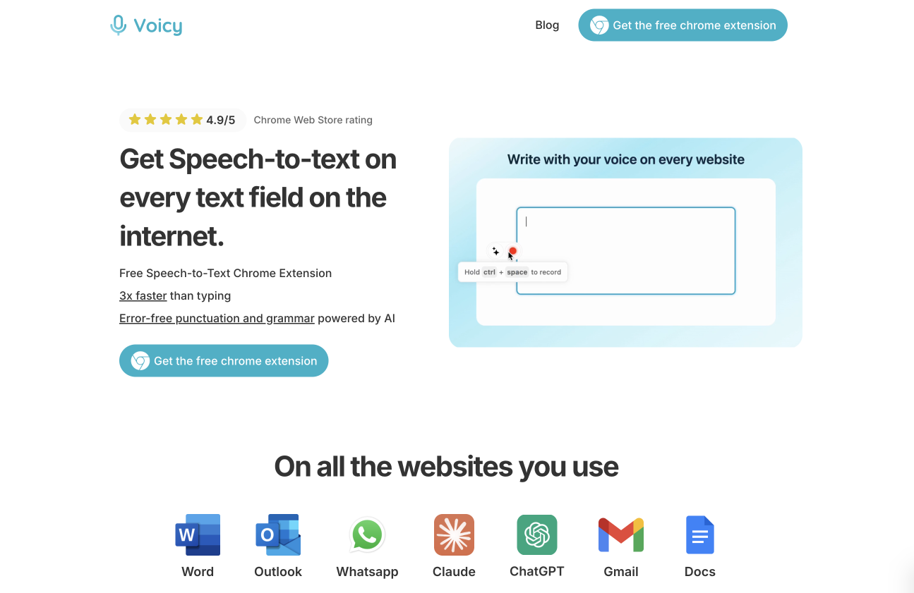 Voicy Speech to Text: AI-Powered Voice Dictation Chrome Extension - Proaitools