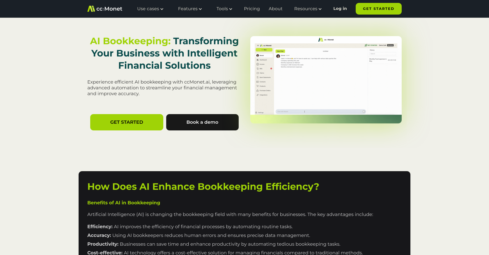 cc:Monet: AI Bookkeeping & Finance Automation - Proaitools