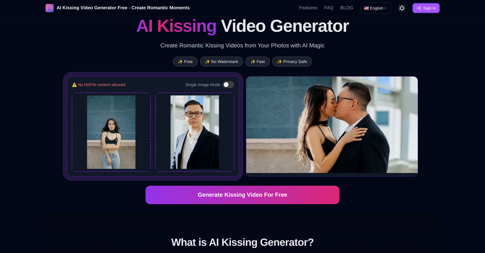 AI Kissing Video Generator: Create Romantic AI Animations - Proaitools