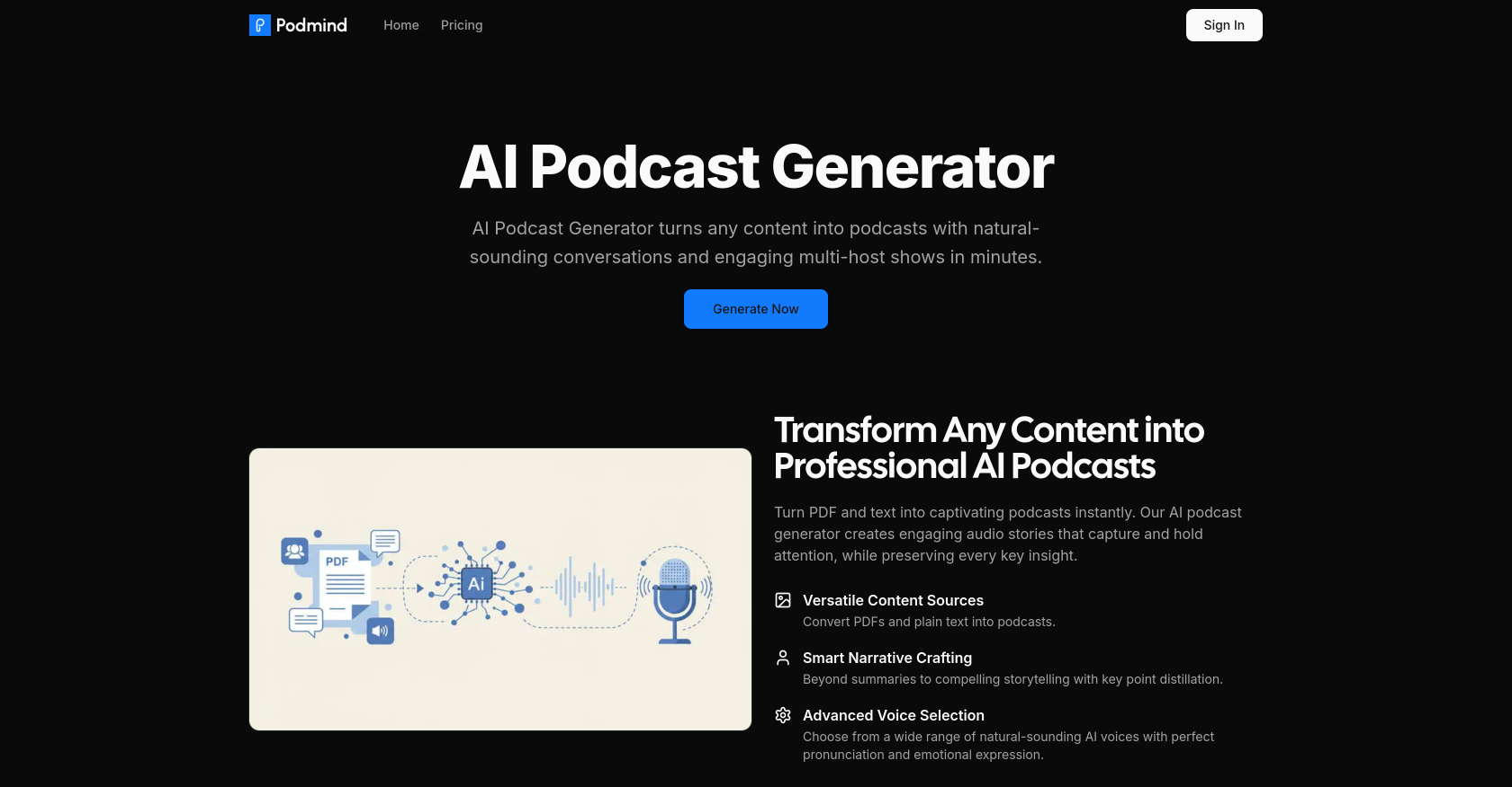 PodMind AI Podcast Generator | Create Podcasts from Text & Blogs ...