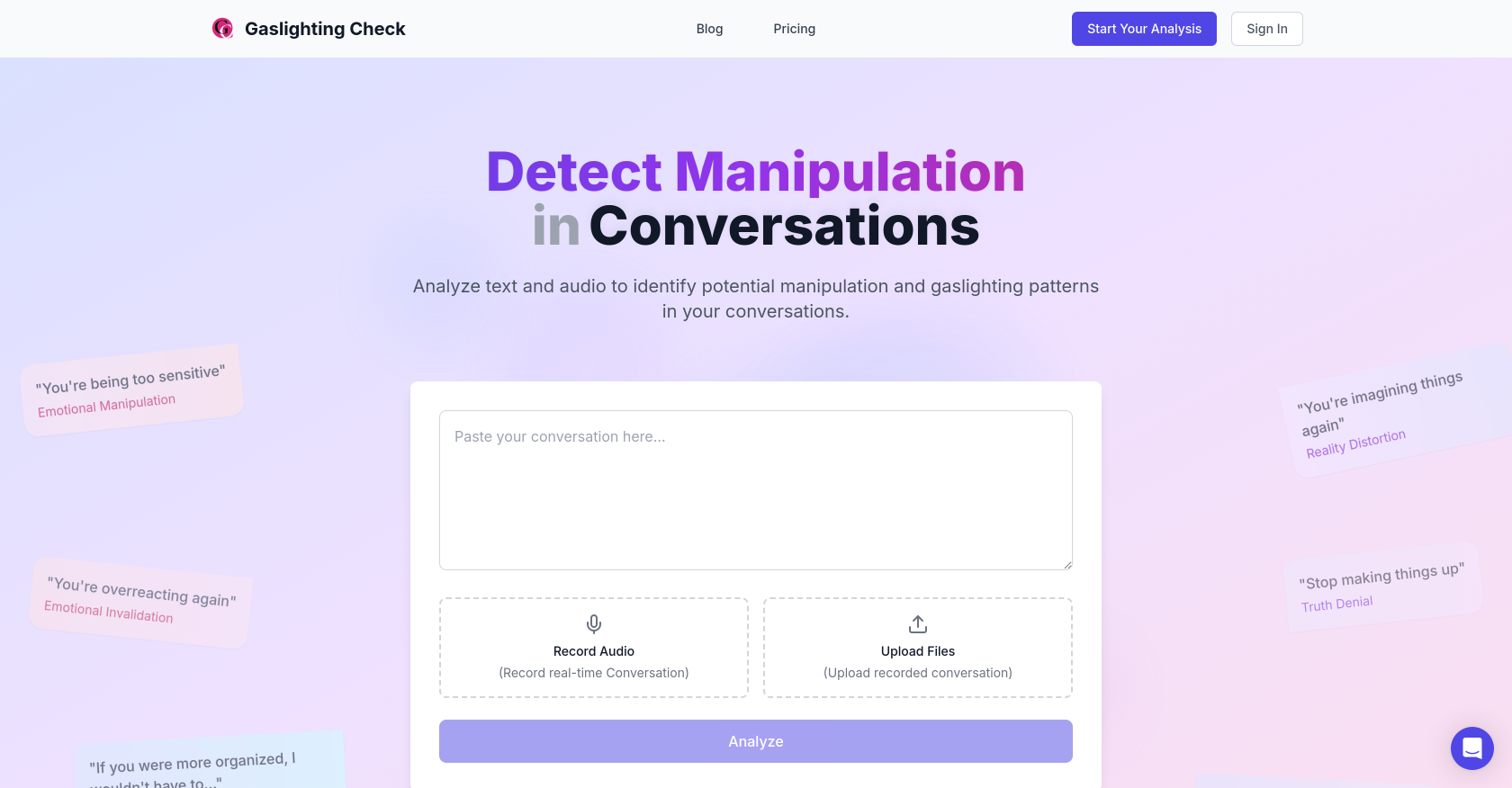 Gaslighting Check: AI Tool to Detect Manipulation Tactics - Proaitools