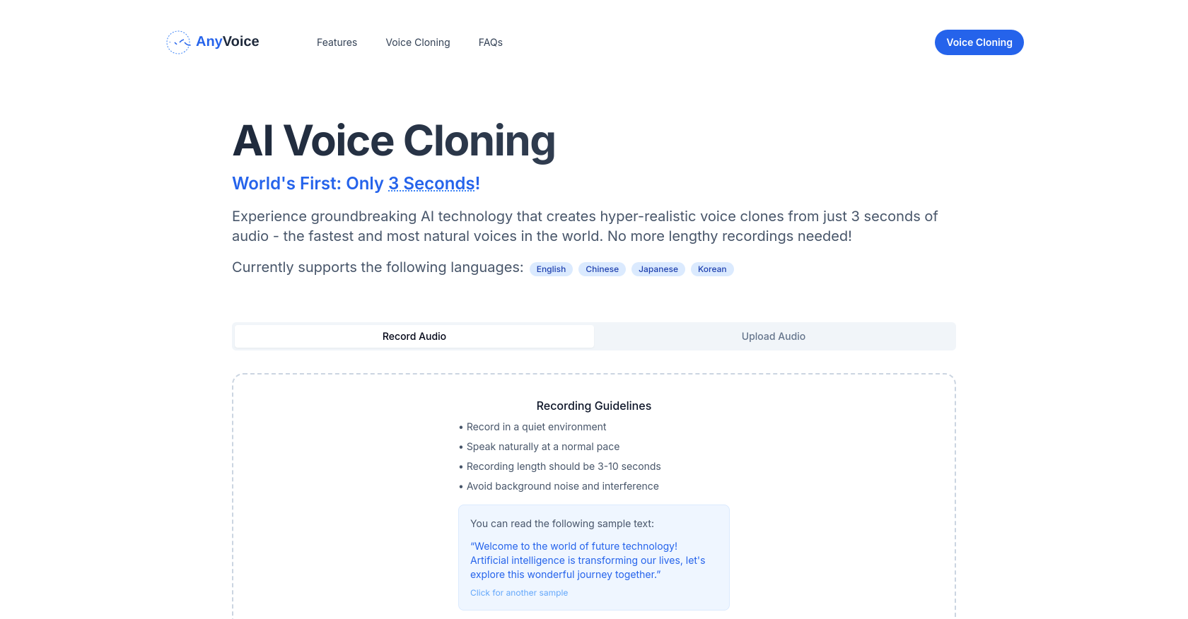 AI Voice Cloning - AnyVoice - Proaitools
